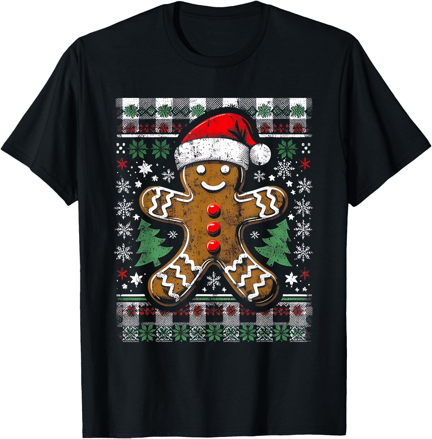 Checkered Gingerbread Man Distressed Krismast T-Shirt - Walmart.com