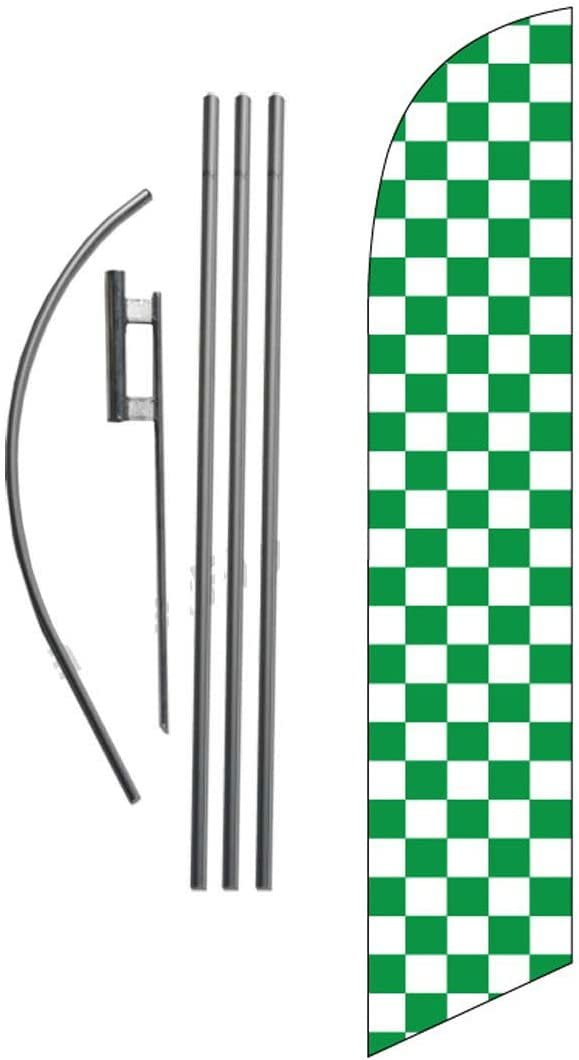 Checkered Green and White 15ft Feather Banner Swooper Flag Kit ...