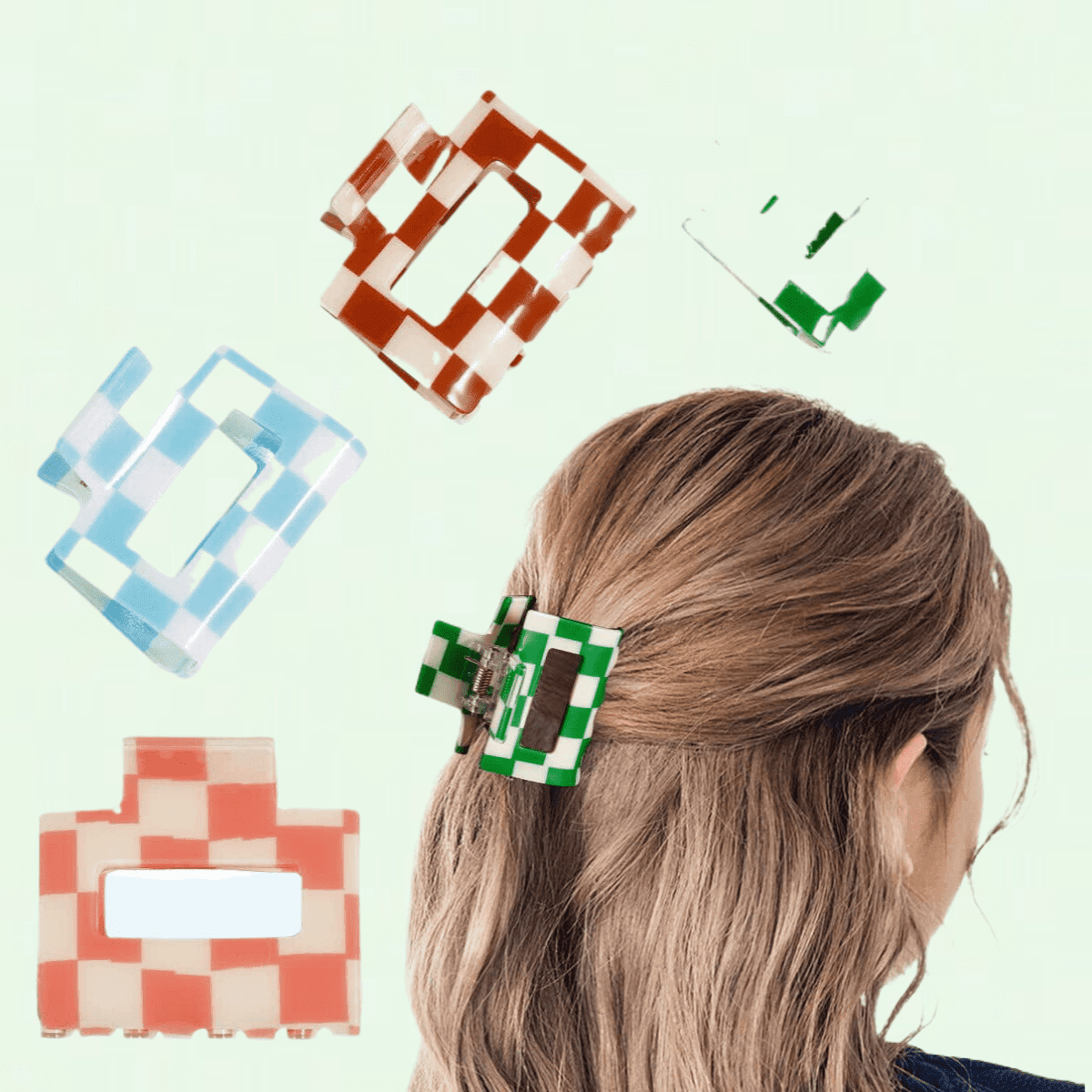 Checkered Hair Claw Clips Set of 4, Small Medium Acrylic Resin Checker ...