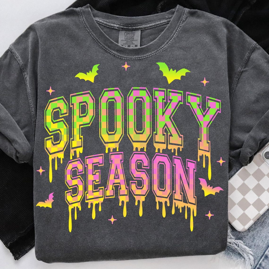 Checkered Halloween Spooky Season Drip PNG, Cute Boo Ghost Floral ...