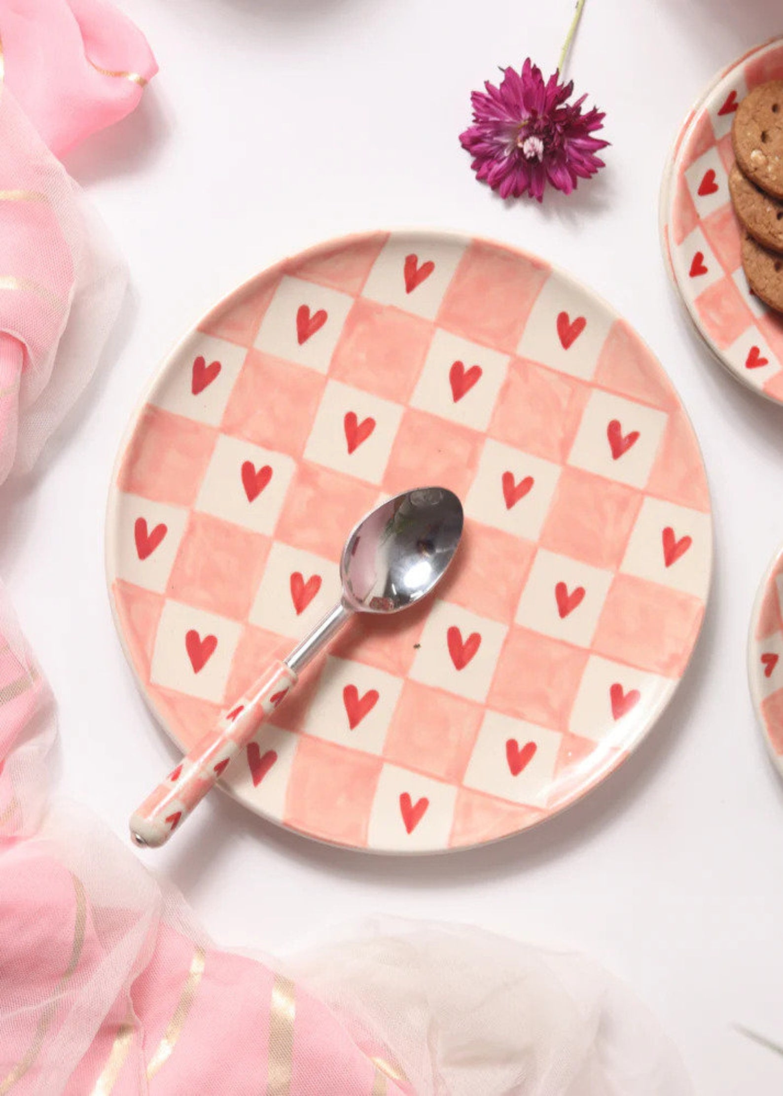 Checkered Heart Ceramic Dinner Plate | Ceramic Dinner Plate | Cute ...