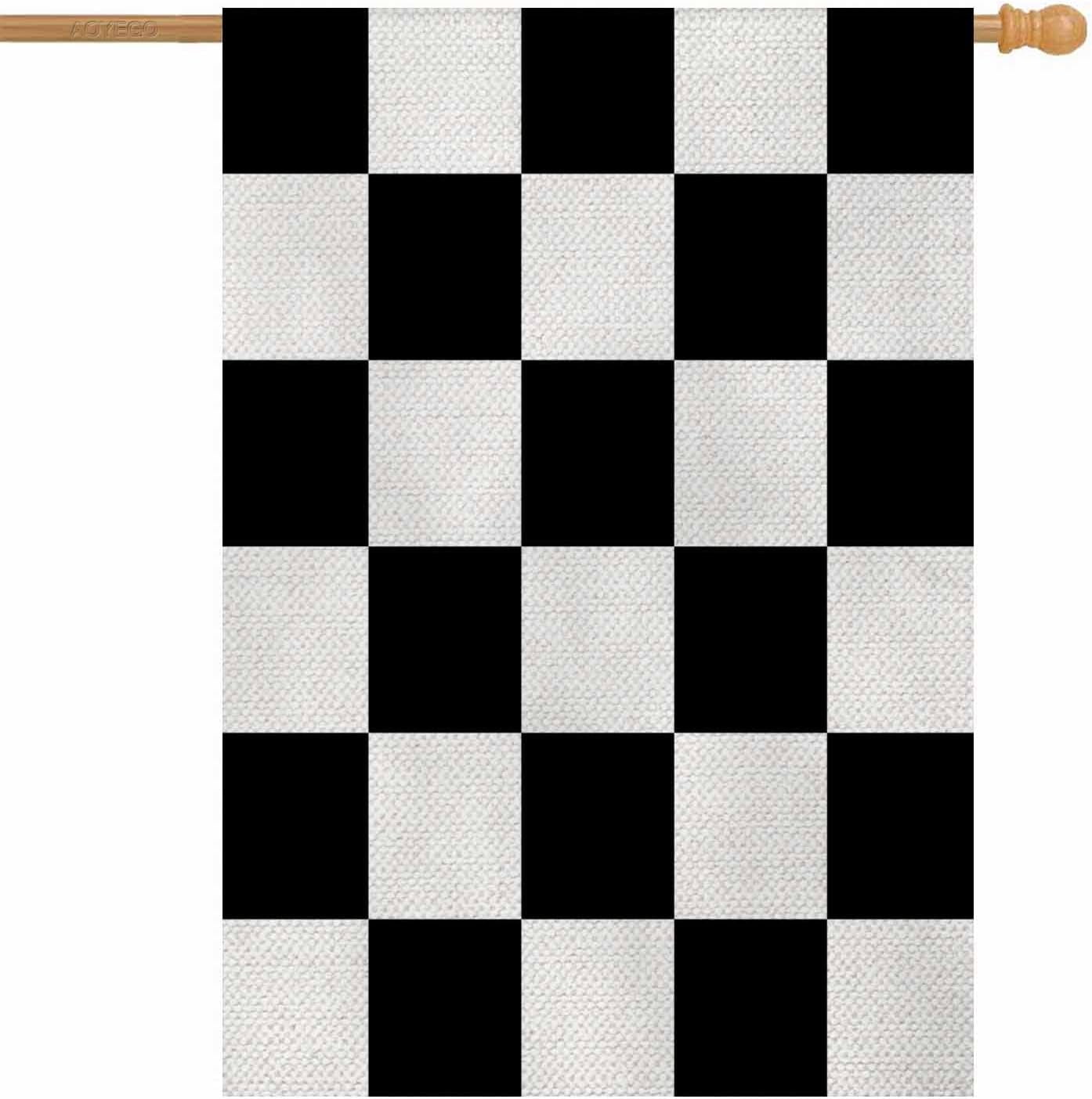 Checkered House Flag Vertical Double Sided Burlap Black and White ...
