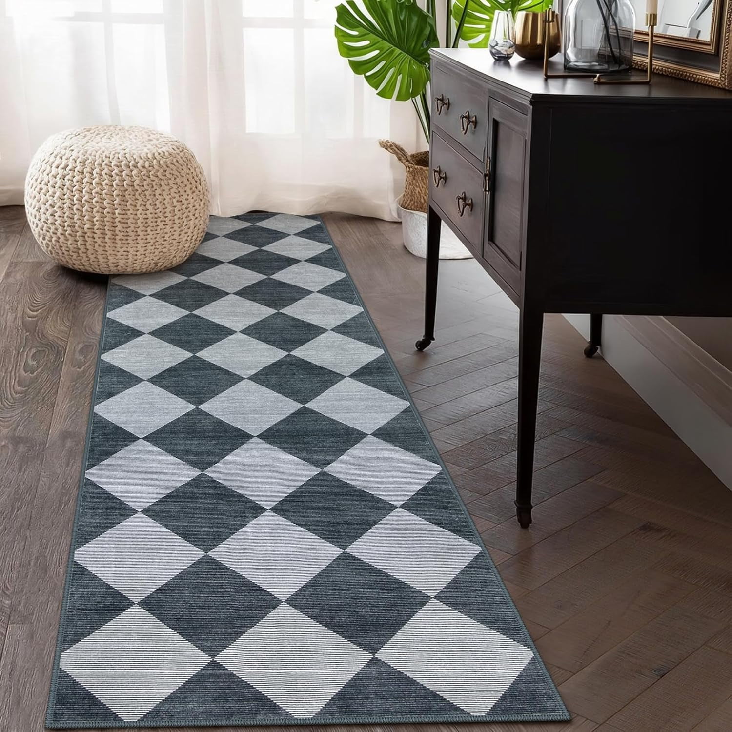Checkered Kitchen Runner Rug 2.5x10, Ultra Thin Washable Runners for ...