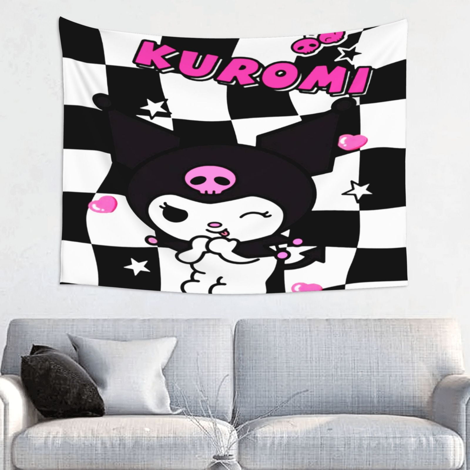 Checkered Kuromi Wall Tapestry Cartoon Poster for Bedroom Aesthetics ...