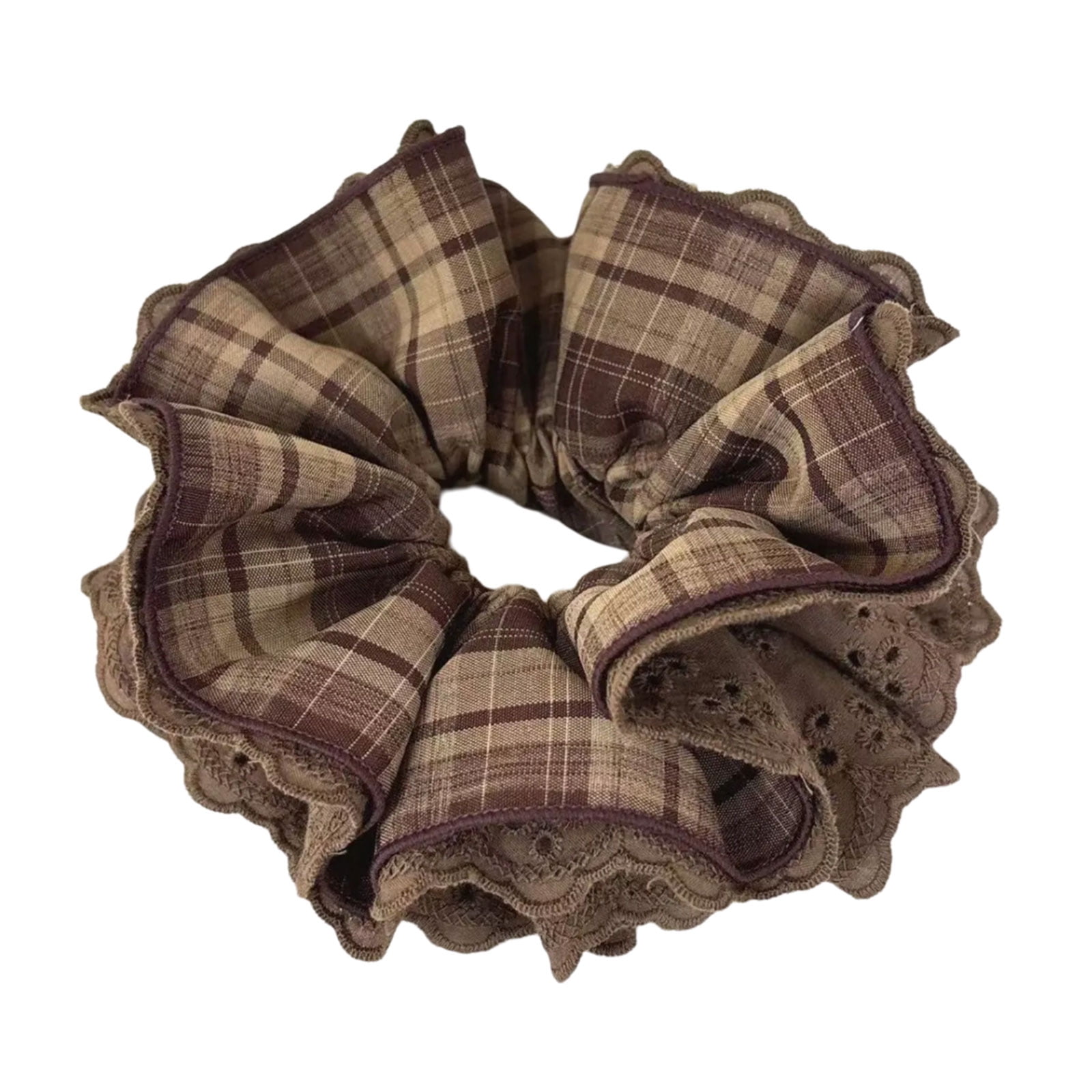Checkered Lace Hair Coffee Brown Color MultiLayer Design Scrunchie Hair ...