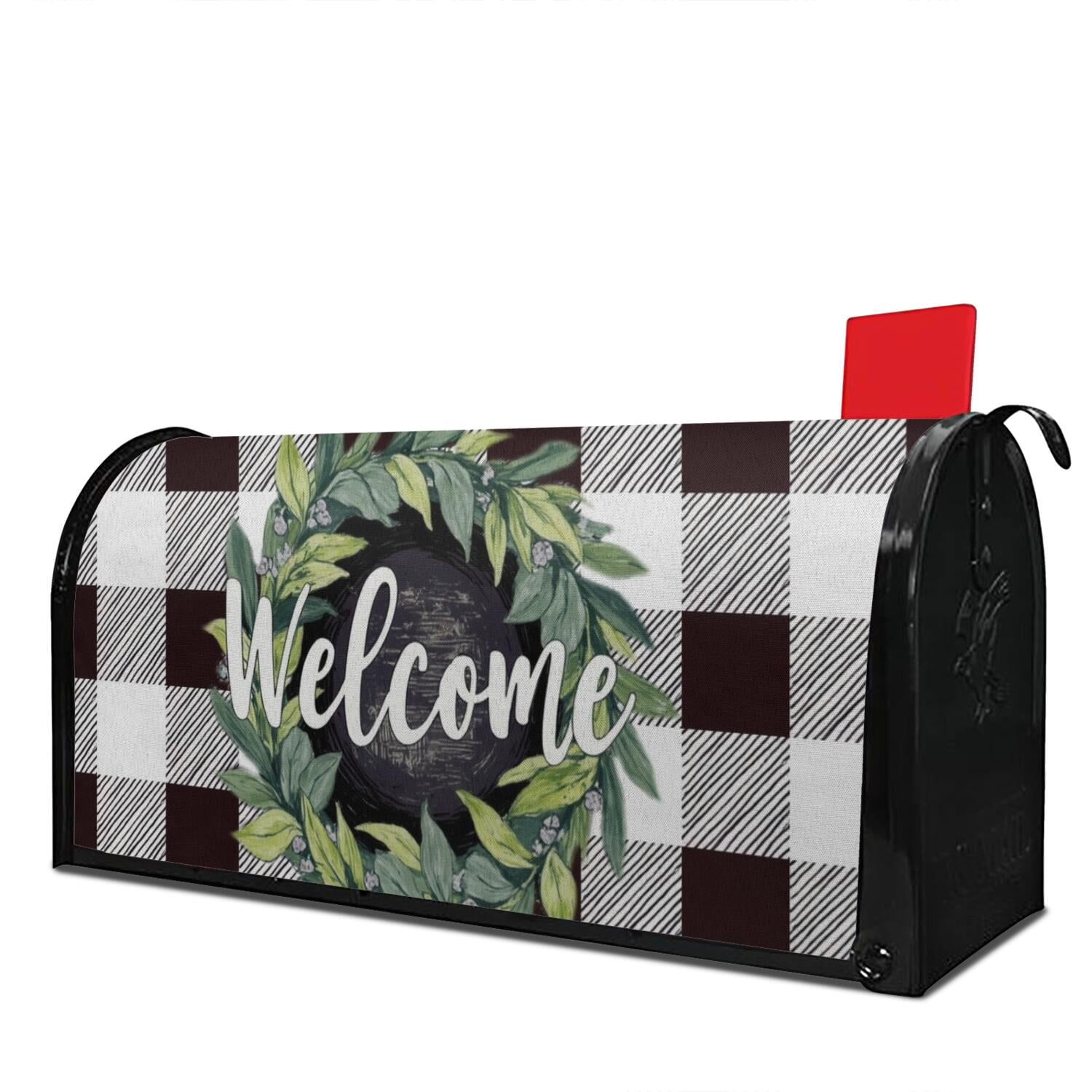 Checkered Leaf Wreath Mailbox Covers Magnetic Letter Box Wrap Standard ...