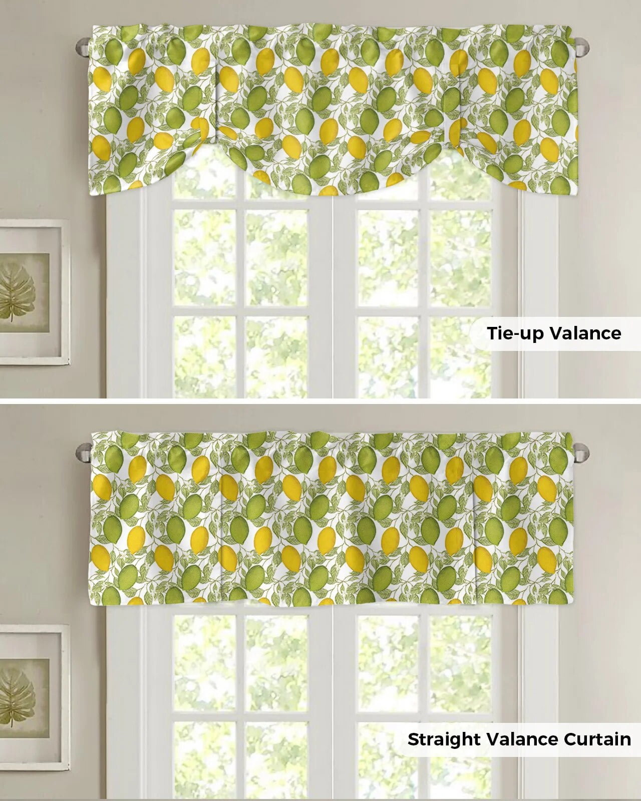 Checkered Letters Lemon Leaves Kitchen Curtains Balcony Adjustable ...