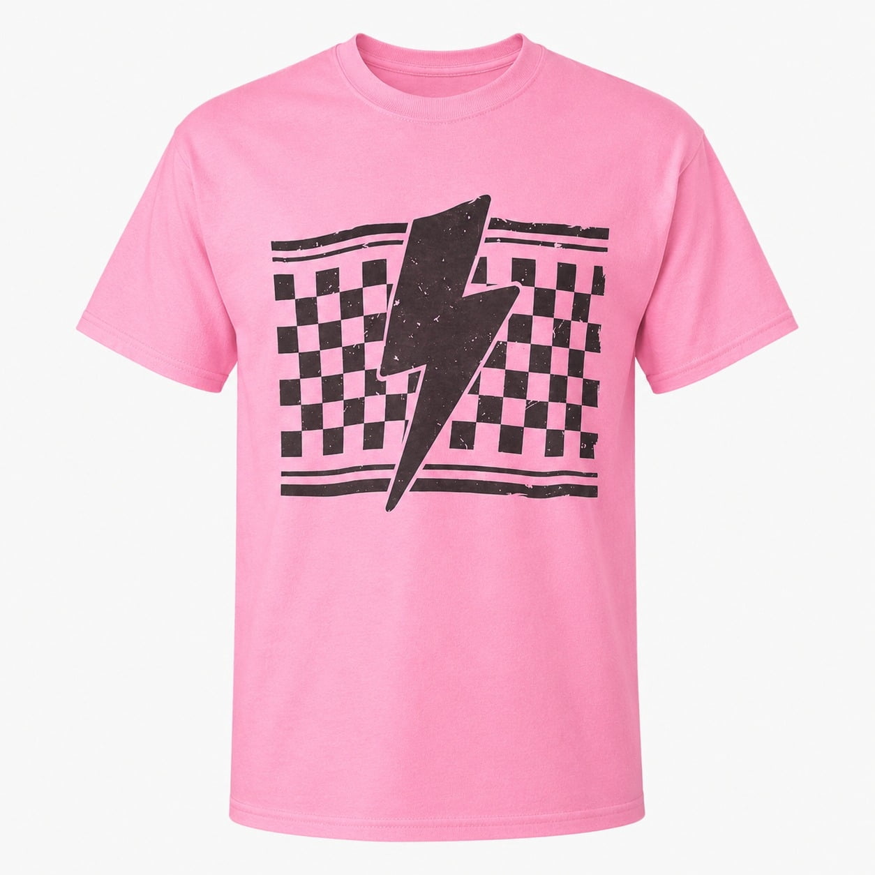 Checkered Lightning Bolt Graphic T-Shirt Unisex Classic Fit Cotton Tee ...