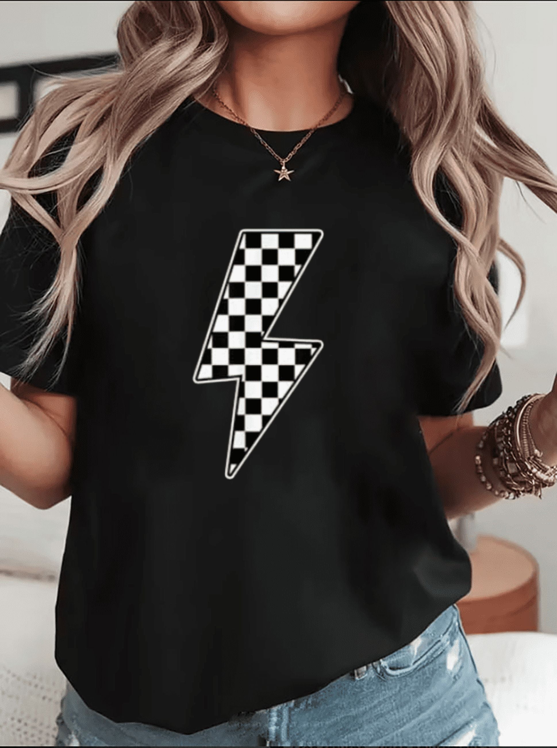 Checkered Lightning Bolt Thunder Checkerboard Retro Power Art Unisex T ...