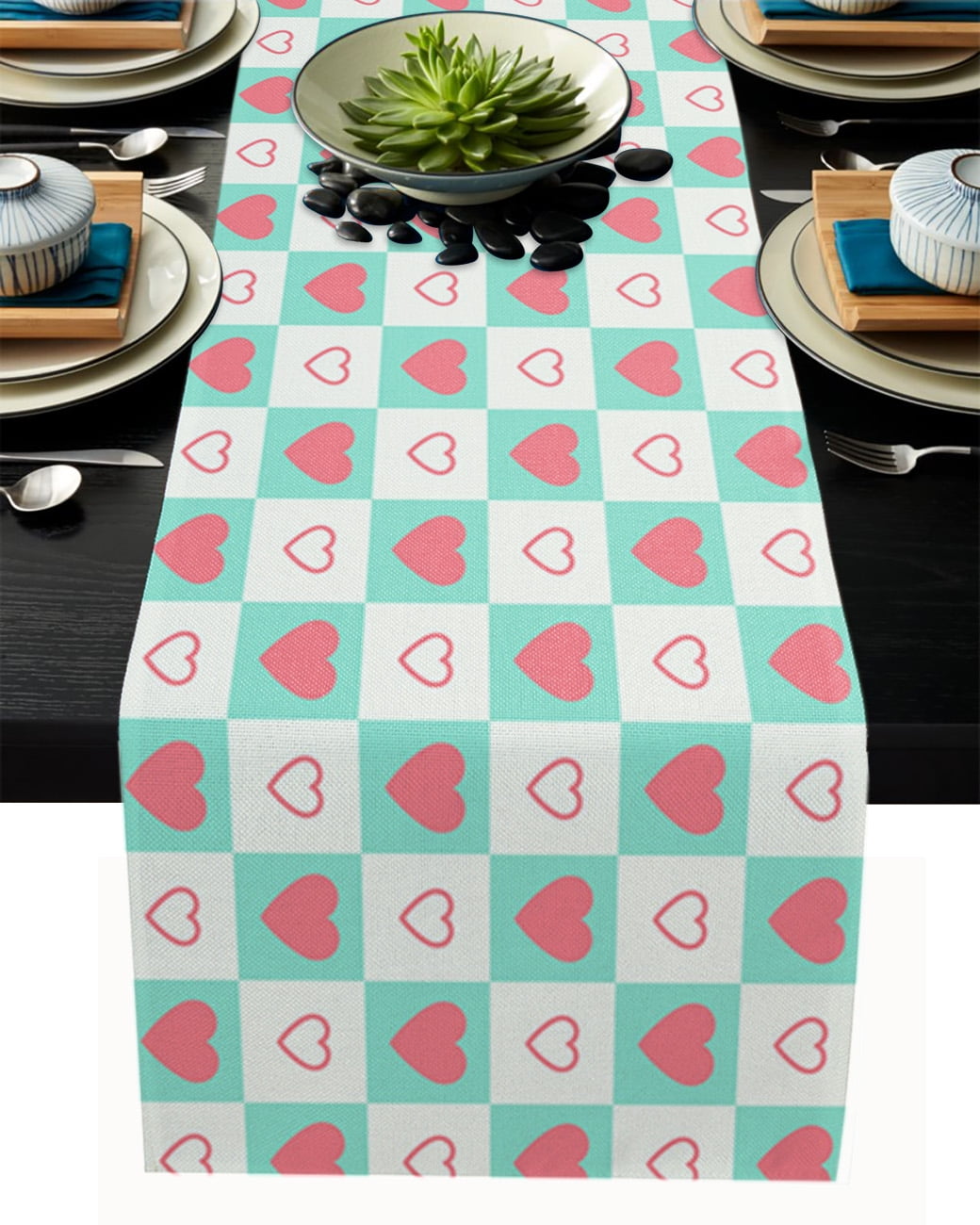 Checkered Love Simple Table Runner Wedding Party Champagne Table ...