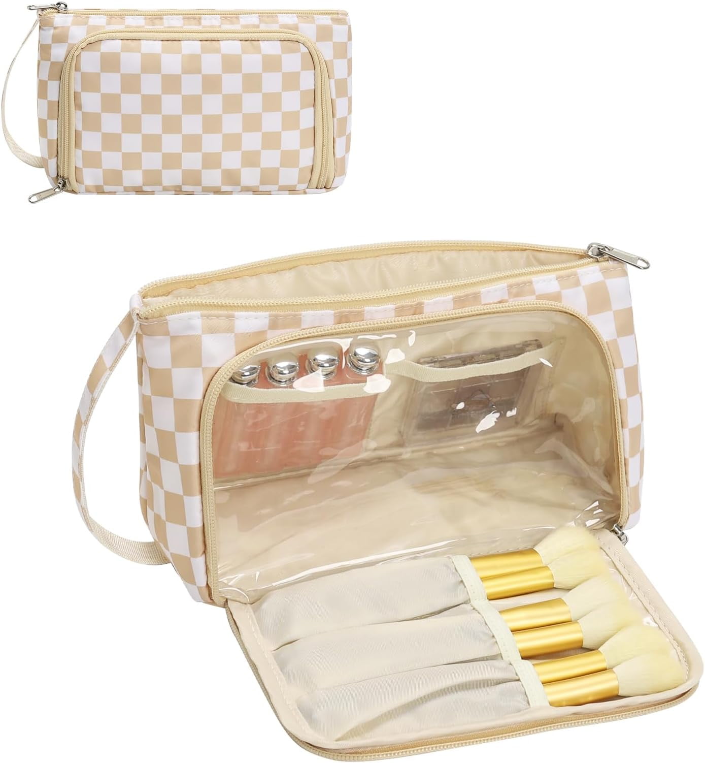 Checkered Makeup Bag Travel Toiletry Bag Make Up Bags with Makeup Brush ...