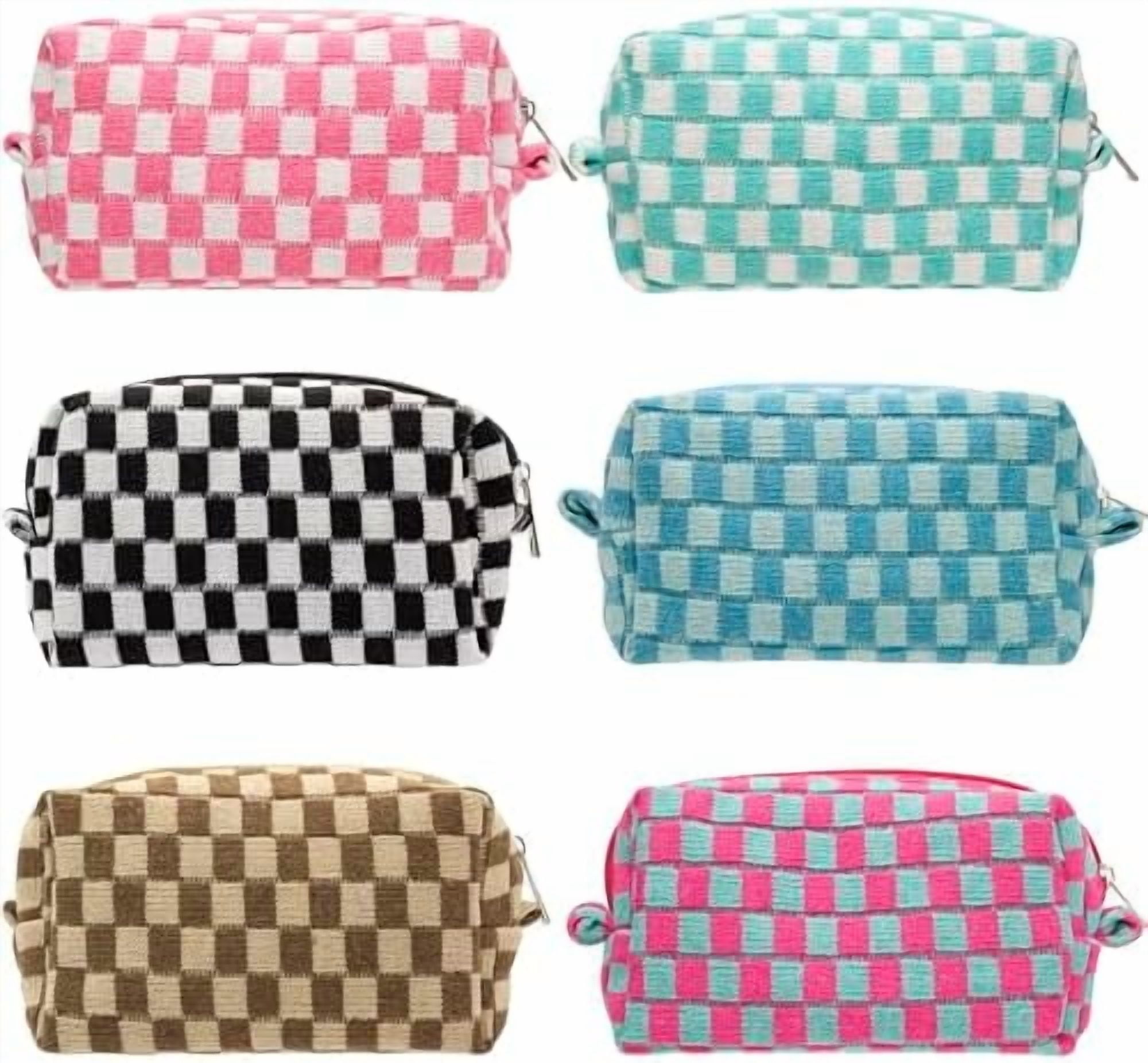 Checkered Makeup Bag for Purse Portable Zipper Make Up Pouch Small ...
