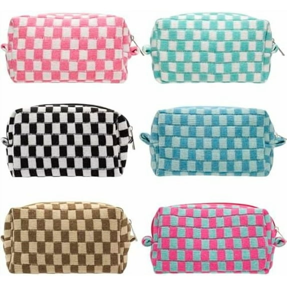 Checkered Makeup Bag for Purse Portable Zipper Make Up Pouch Small ...