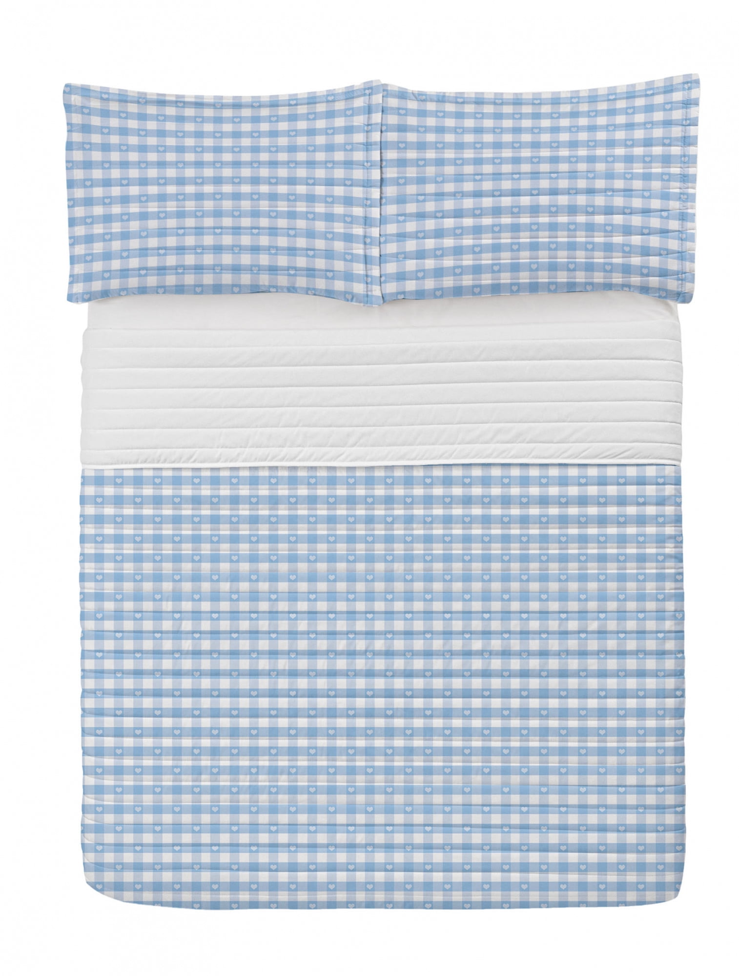 Checkered Microfiber Bedspread Set, Gingham Motif with Little Hearts ...