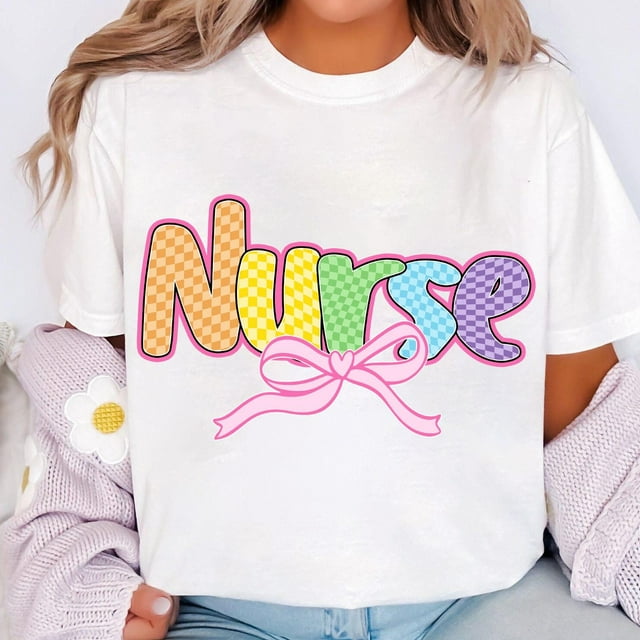 Checkered Nurse Easter T-Shirt, Pink Preppy Nurse Shirt, Women Easter ...