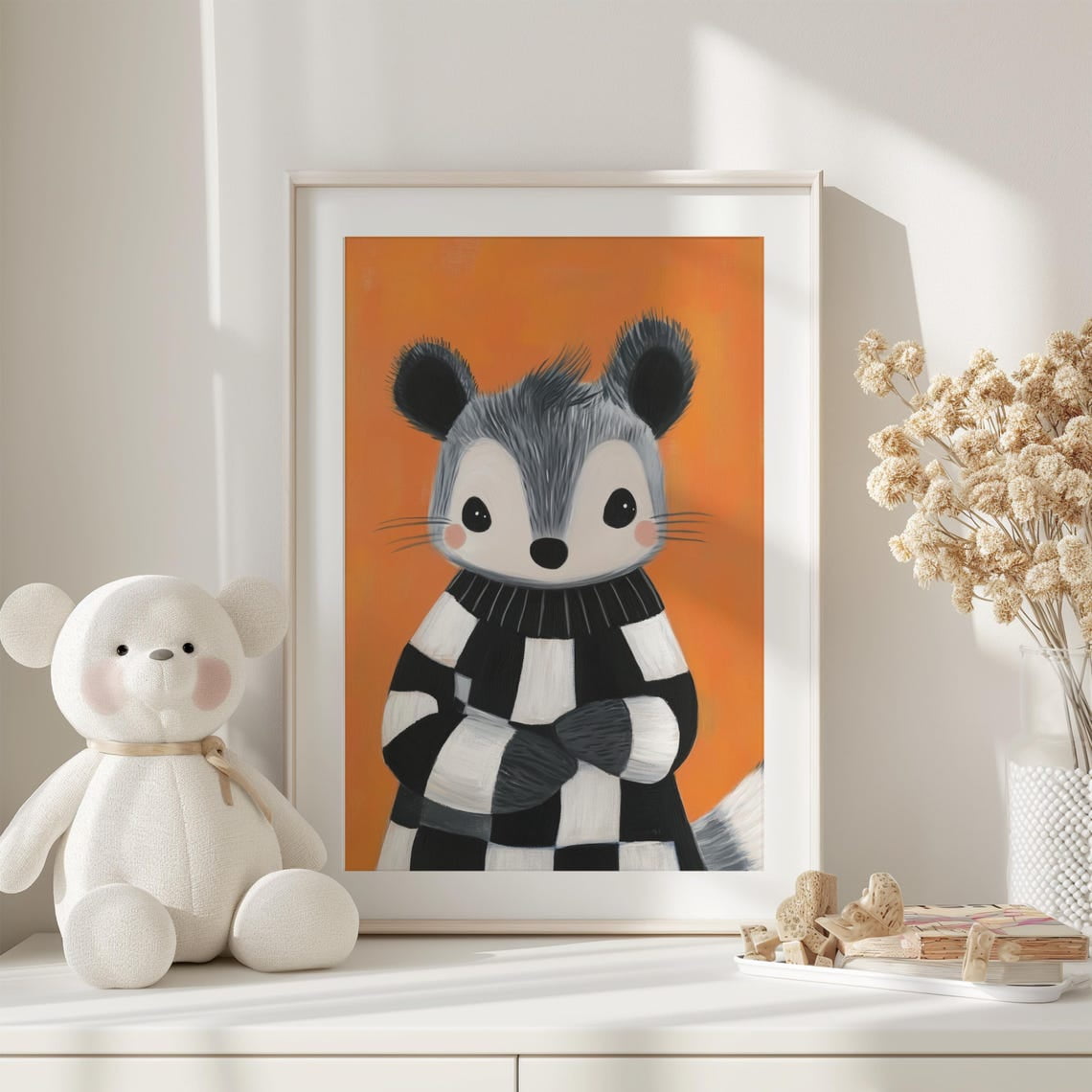 Checkered Nursery Wall Art, Cute Mouse Kids Room Print, Animals ...