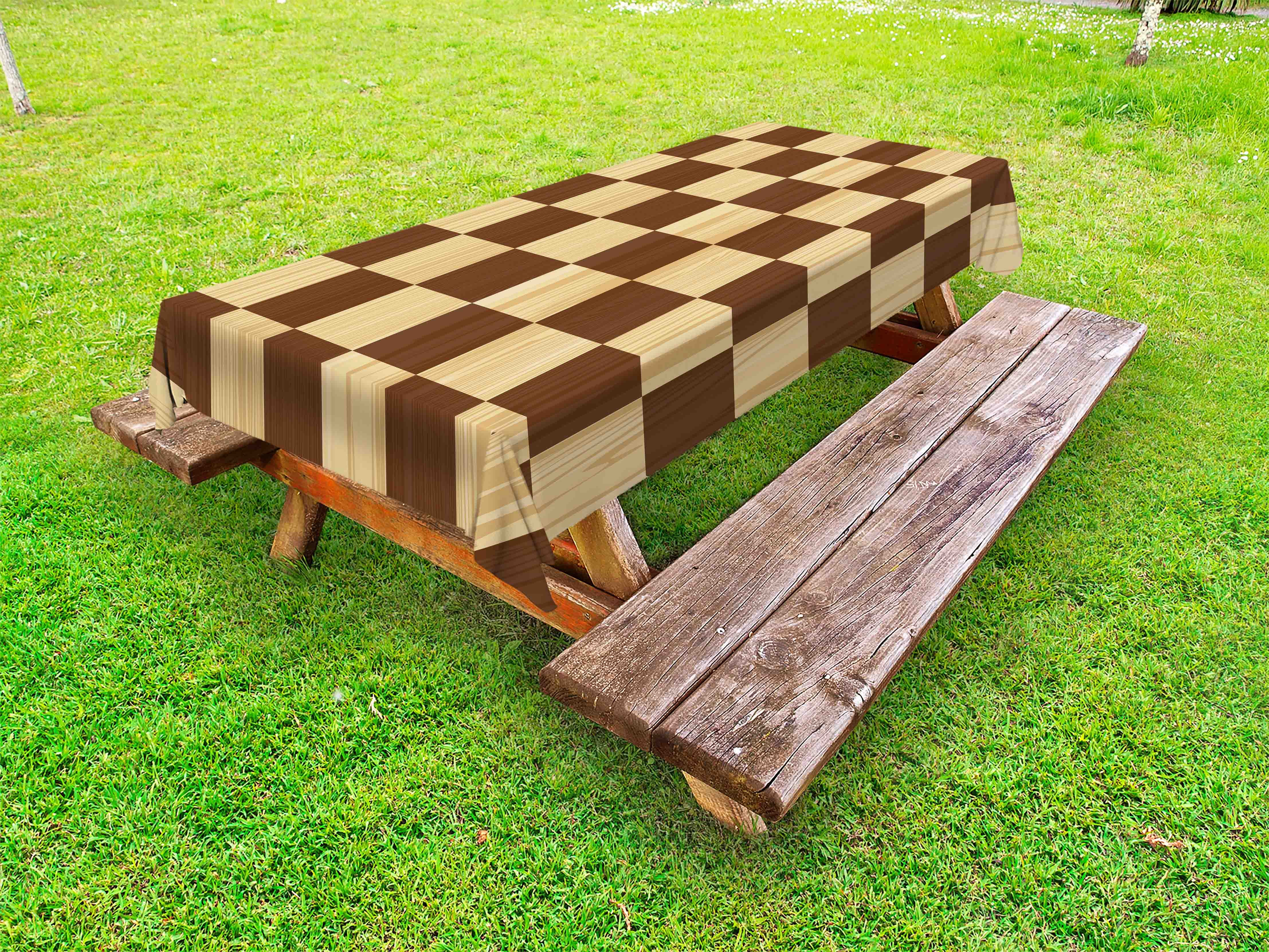 Checkered Outdoor Tablecloth, Empty Checkerboard Wooden Seem Mosaic ...