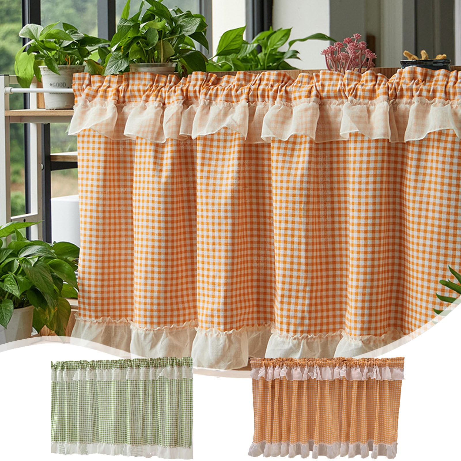 Checkered Partition Curtain, Window Valance Decoration, Pocket Rod ...