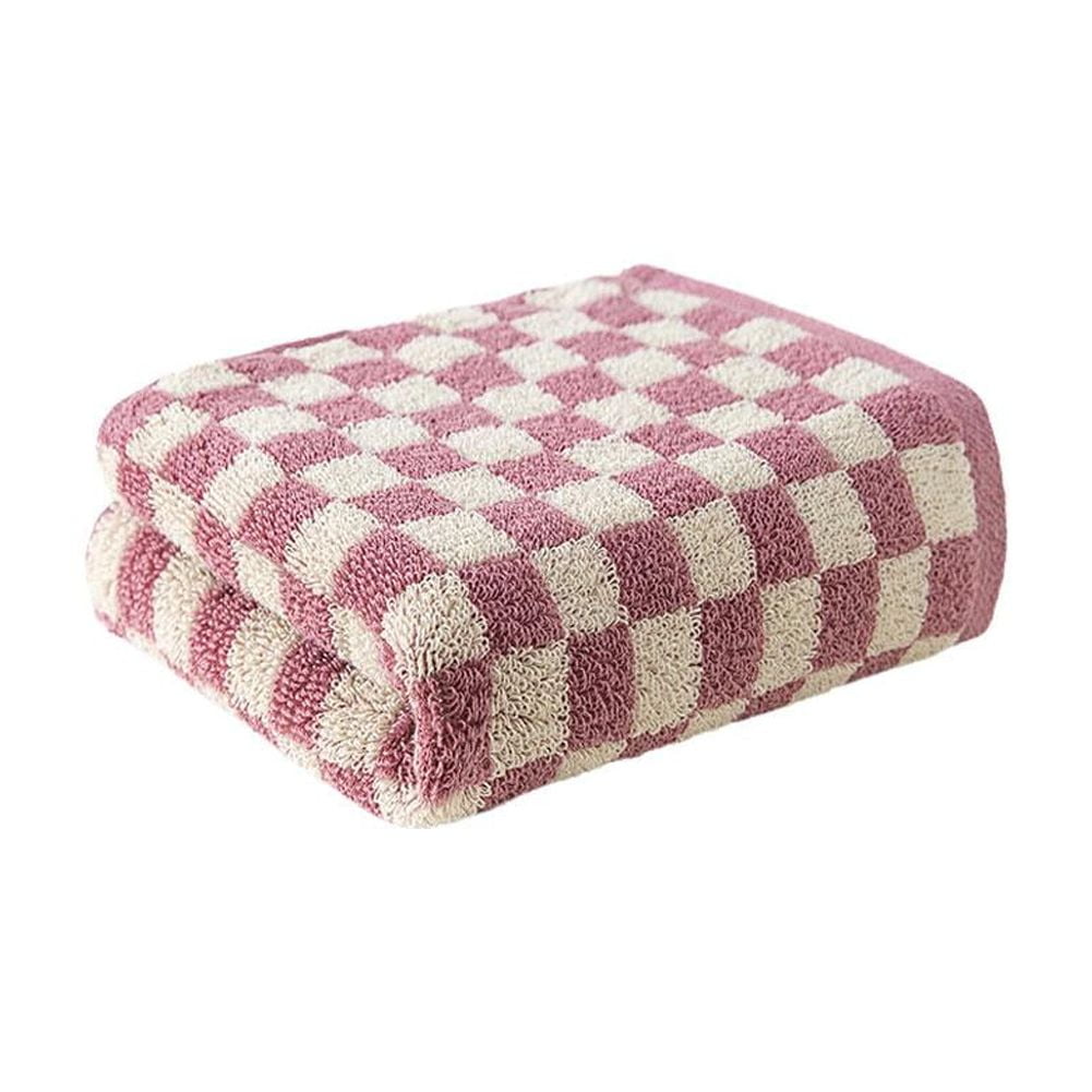 Checkered Pattern Long-Staple Cotton Towel Soft Skin-Friendly Face ...