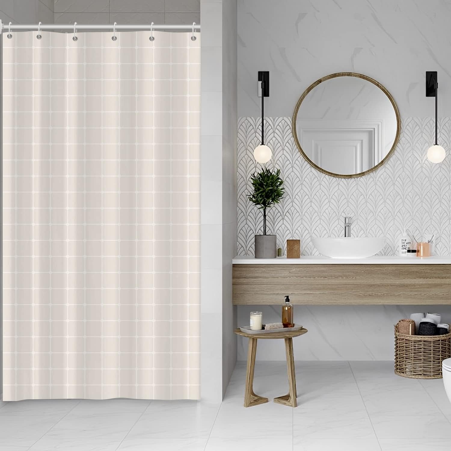 Checkered Pattern Small Shower Curtain for Bathroom 36x72 inches Cream ...