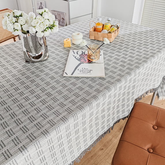 Checkered Pattern Tablecloth Rectangle, Grey Knitting Fresh Table ...