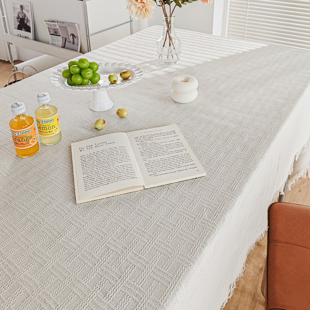Checkered Pattern Tablecloth Rectangle, Light Beige Knitting Fresh ...