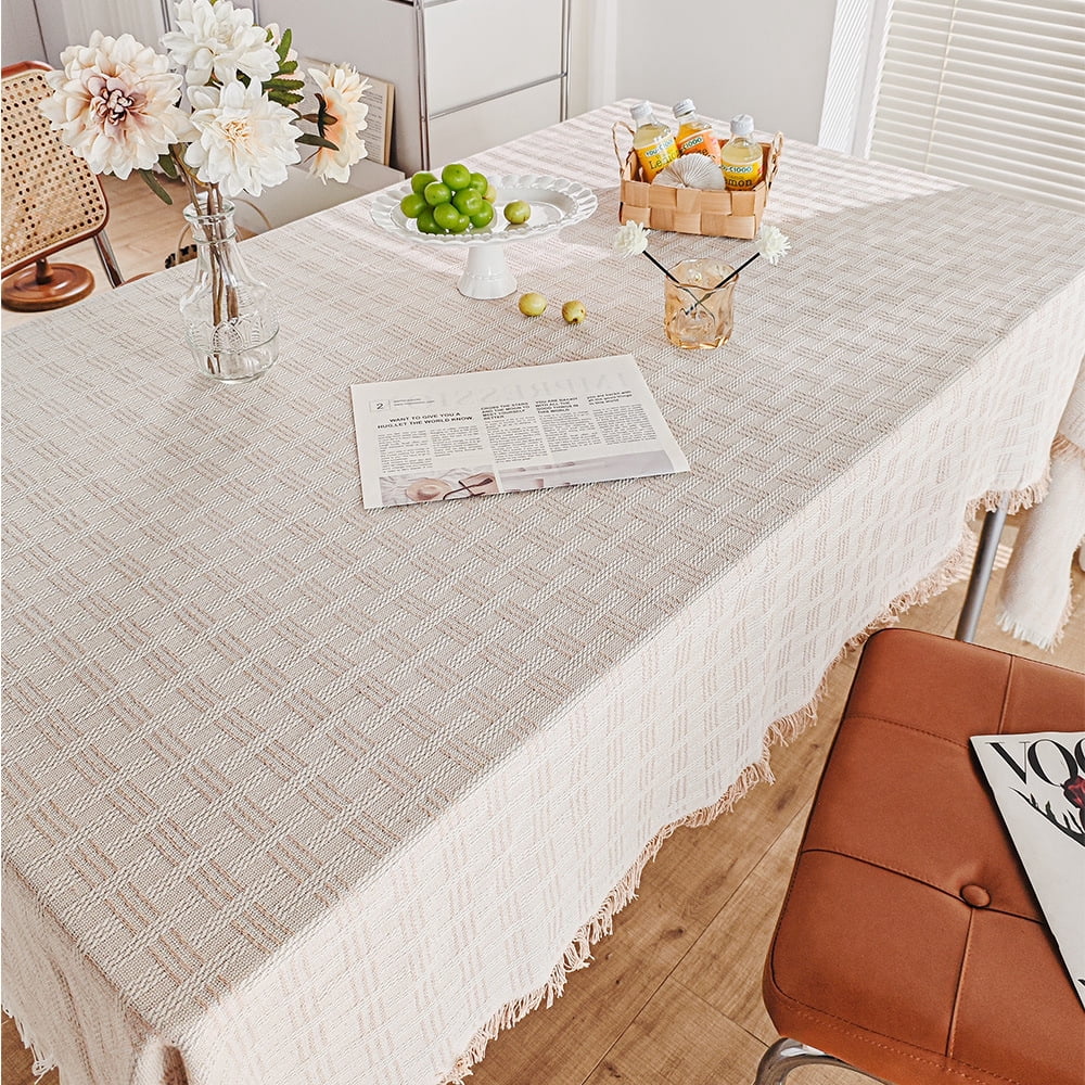 Checkered Pattern Tablecloth Rectangle, Light Brown Knitting Fresh ...