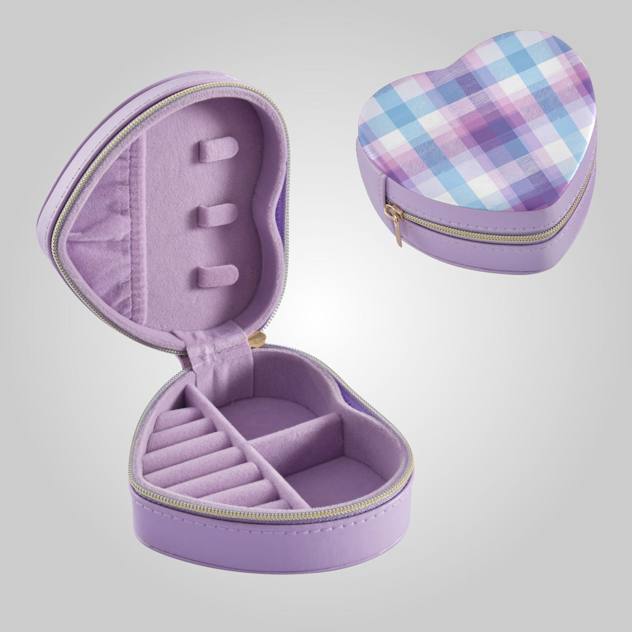 Checkered Pattern with Blue and Purple PU Leather Heart-shaped Jewelry ...
