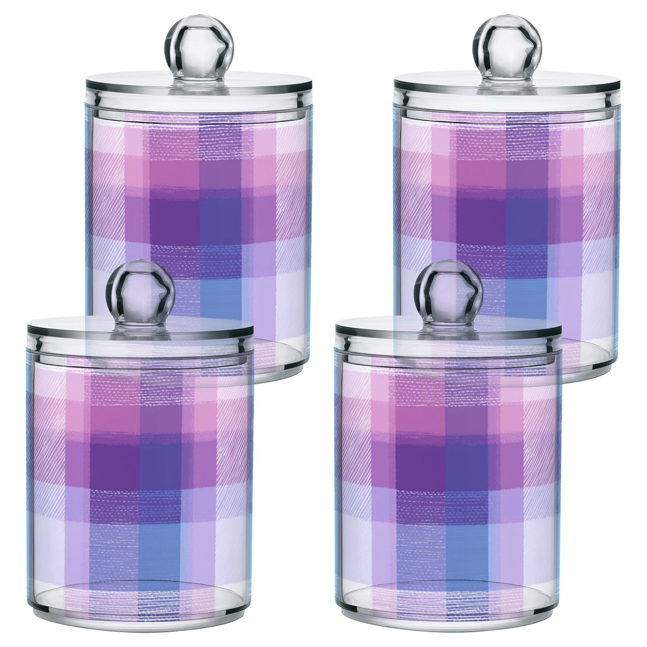 Checkered Pattern with Blue and Purple Translucent Plastic Cans Storage ...