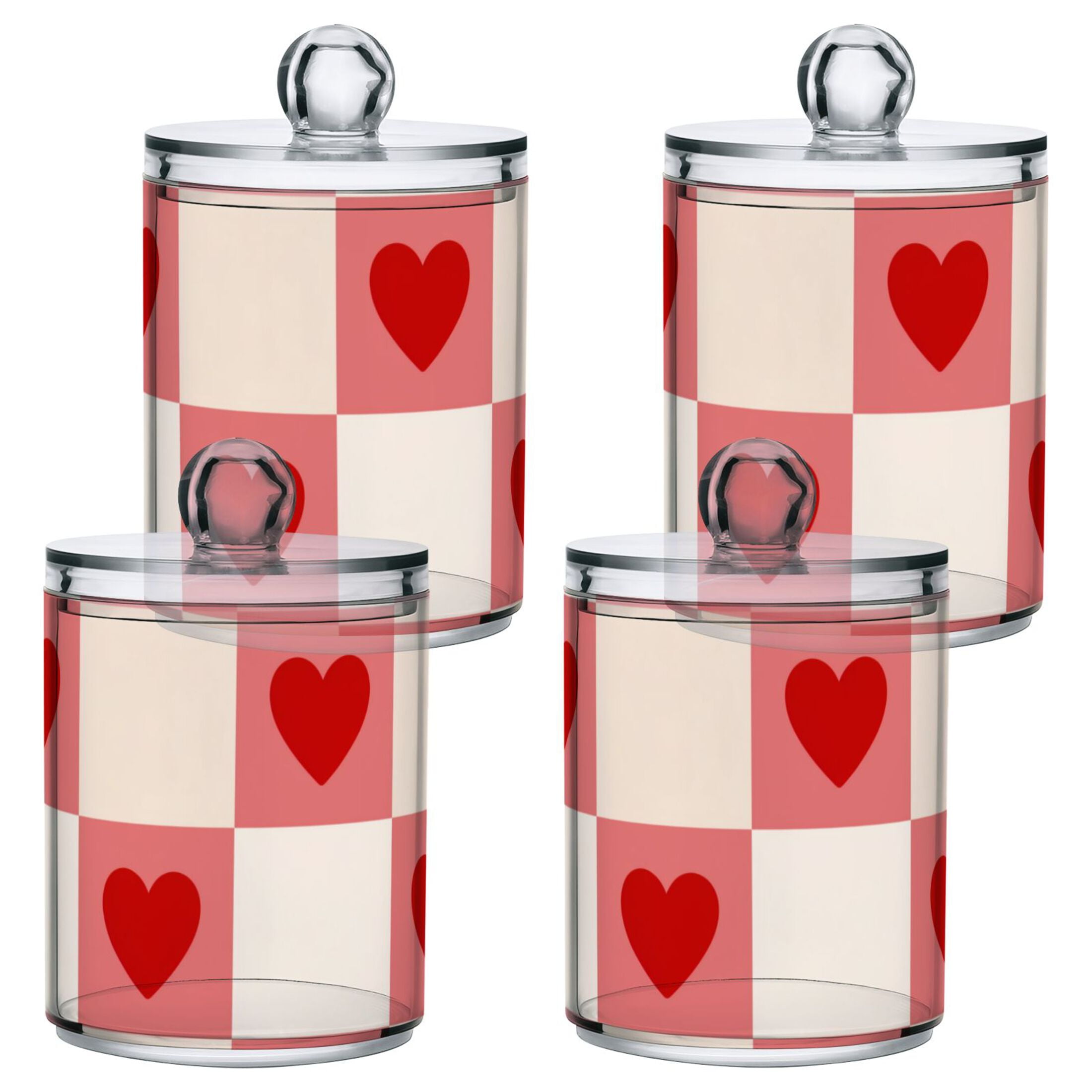 Checkered Pattern with Heart Valentine Translucent Plastic Cans Storage ...