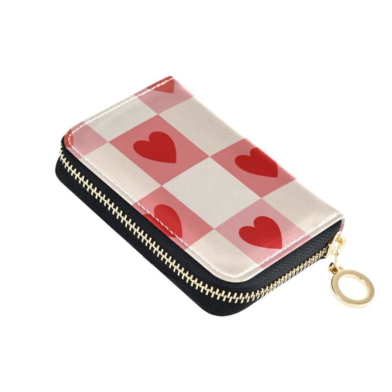 Checkered Pattern with Heart Valentine Women's Credit Card Holder PU ...