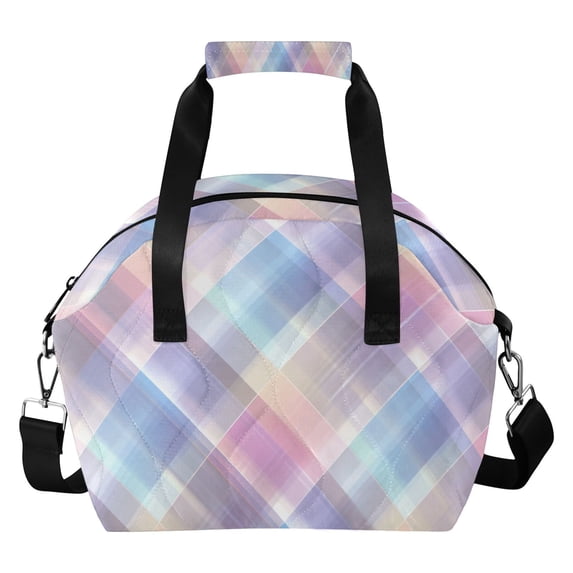 Checkered Pattern with Pastel Hues Insulated Lunch Bag Reusable Quilted ...