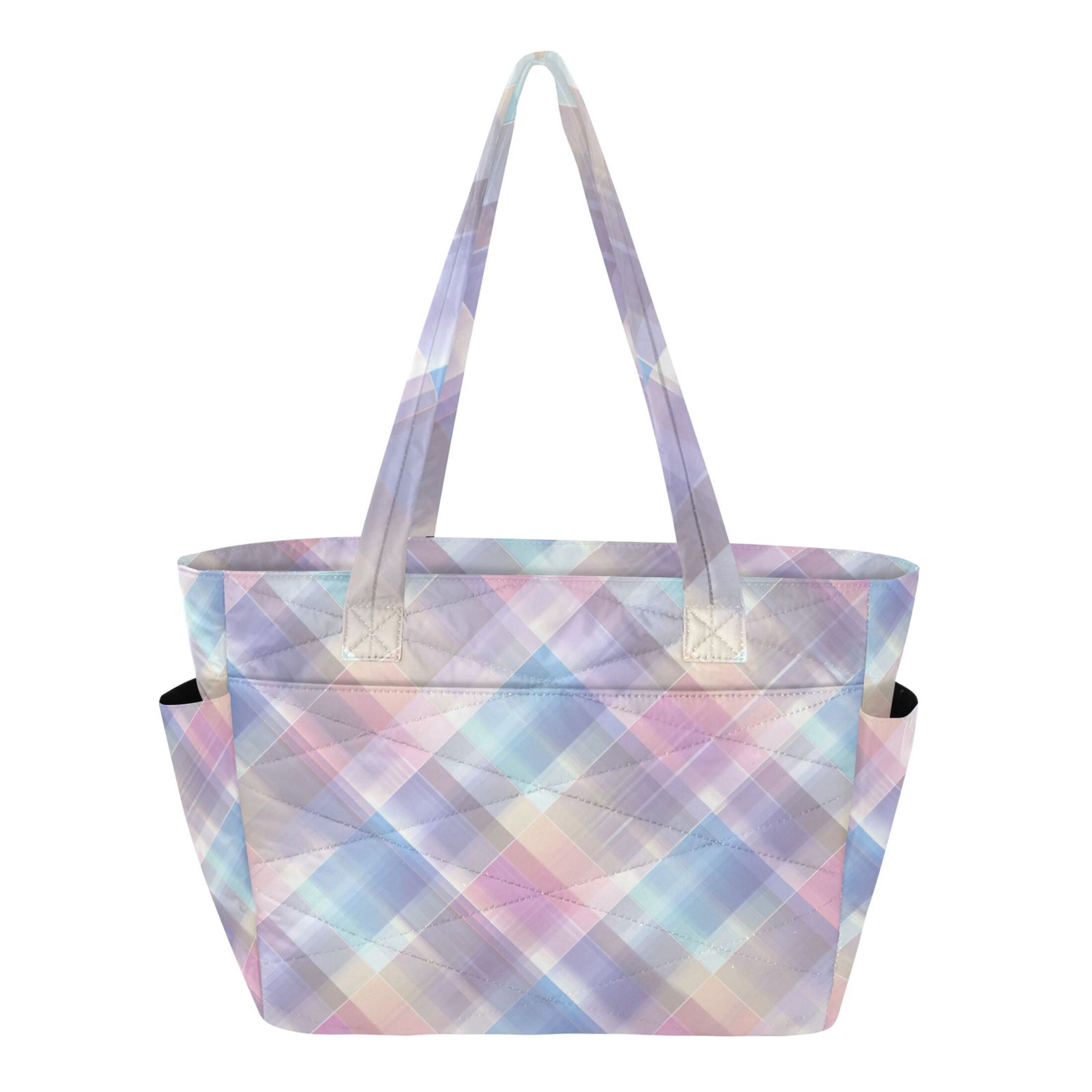 Checkered Pattern with Pastel Hues Women's Quilted Tote HandBag Beach ...