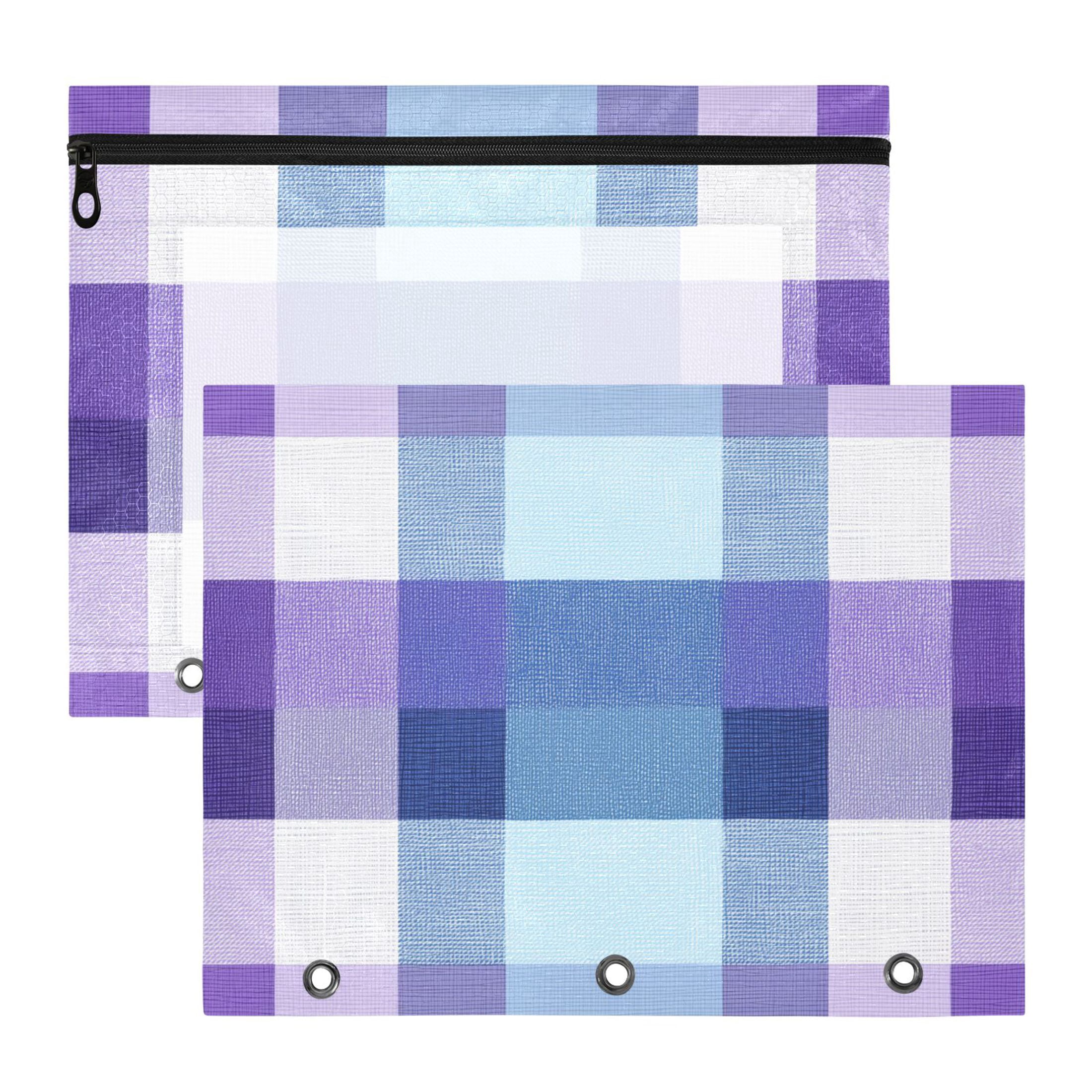 Checkered Pattern with Purple Blue 3-Ring Binder Pocket with Zipper ...