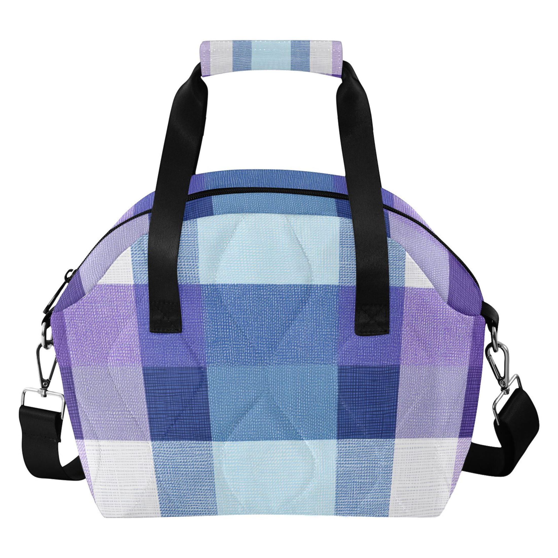 Checkered Pattern with Purple Blue Insulated Lunch Bag Reusable Quilted ...