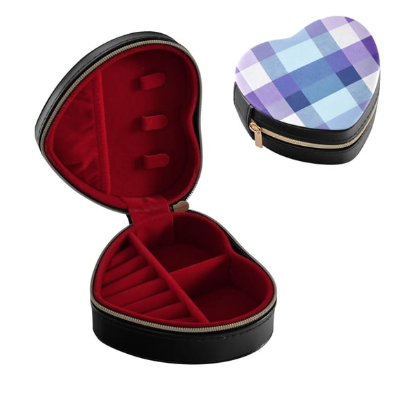 Checkered Pattern with Purple Blue PU Leather Heart-shaped Jewelry Box ...