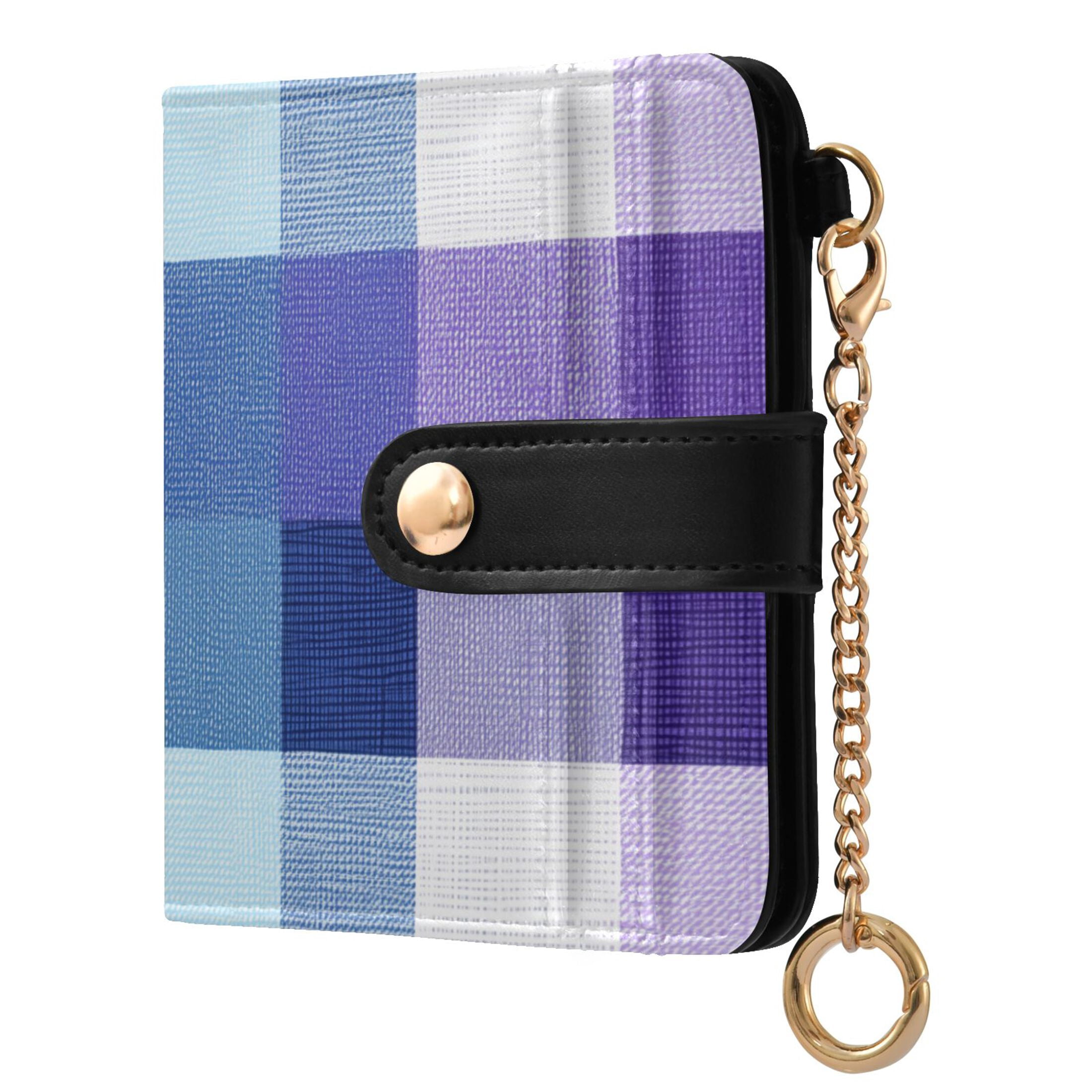 Checkered Pattern with Purple Blue Women's Wallet PU Leather Card Cases ...