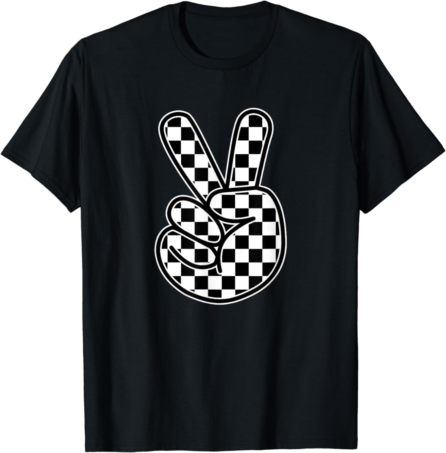 Checkered Peace Hand Sign Checkerboard Car Racing T-Shirt - Walmart.com