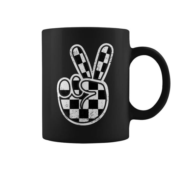 Checkered Peace Sign Hand Racing Flag Race Car Boys Toddler Coffee Mugs ...
