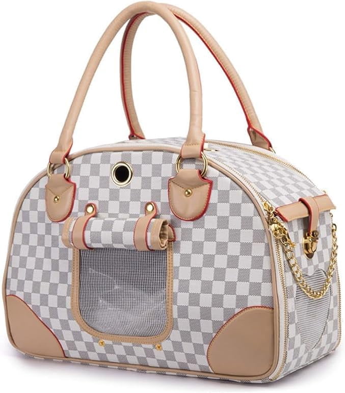 Checkered Pet Carrier Purse in Faux Leather for Small Dogs and Cats ...