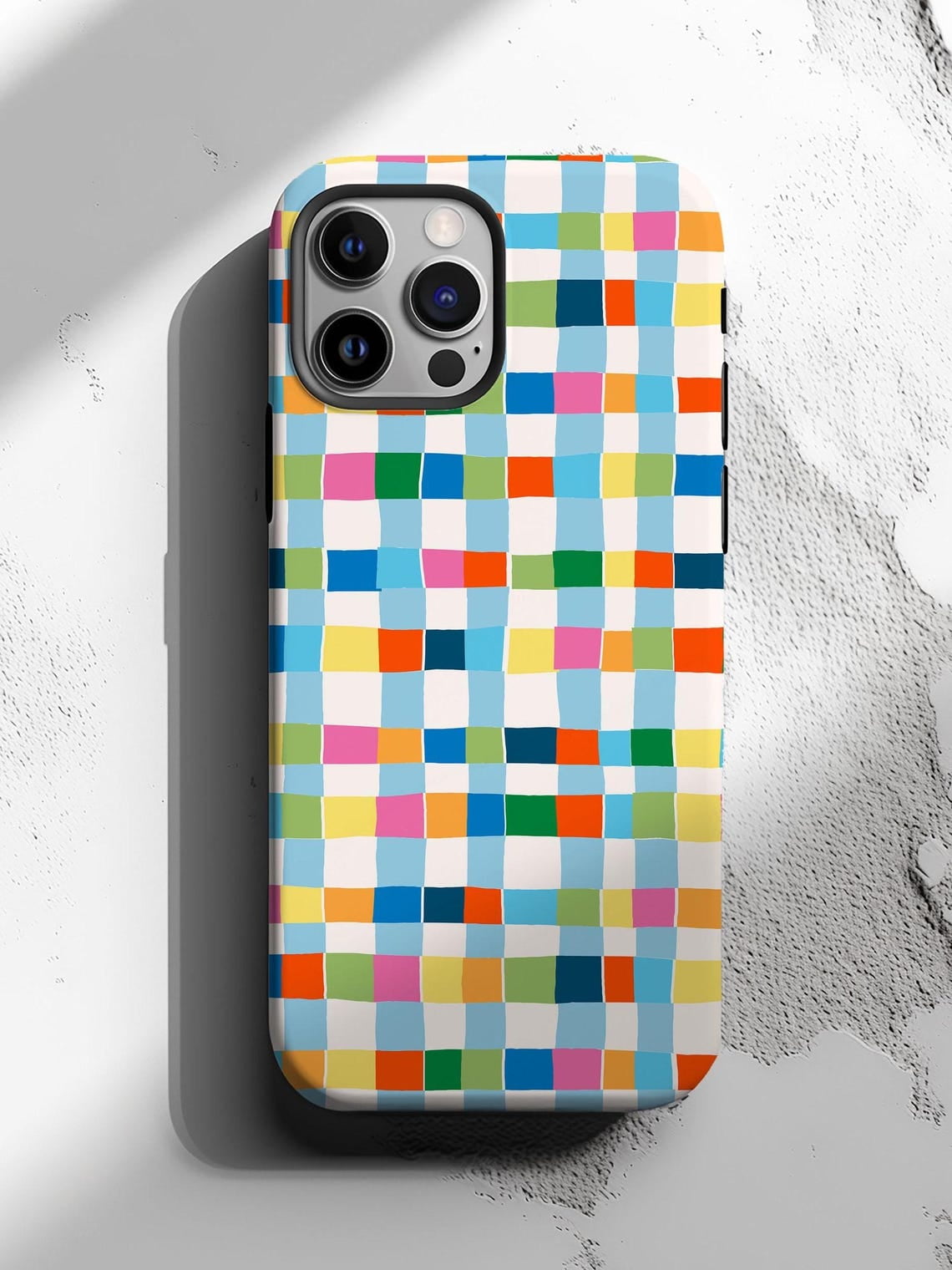 Checkered Phone Case, Colorful Rainbow Pattern with iPhone 11 to 16 Pro ...
