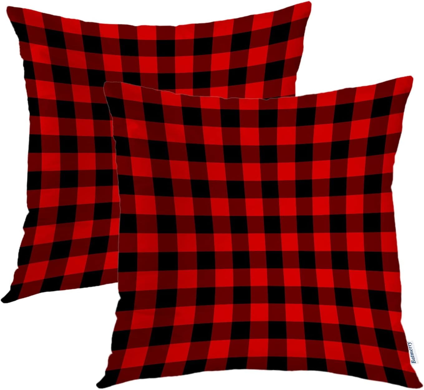 Checkered Pillow Covers 18x18 Inch Set of 2, Red Black and White Tartan ...