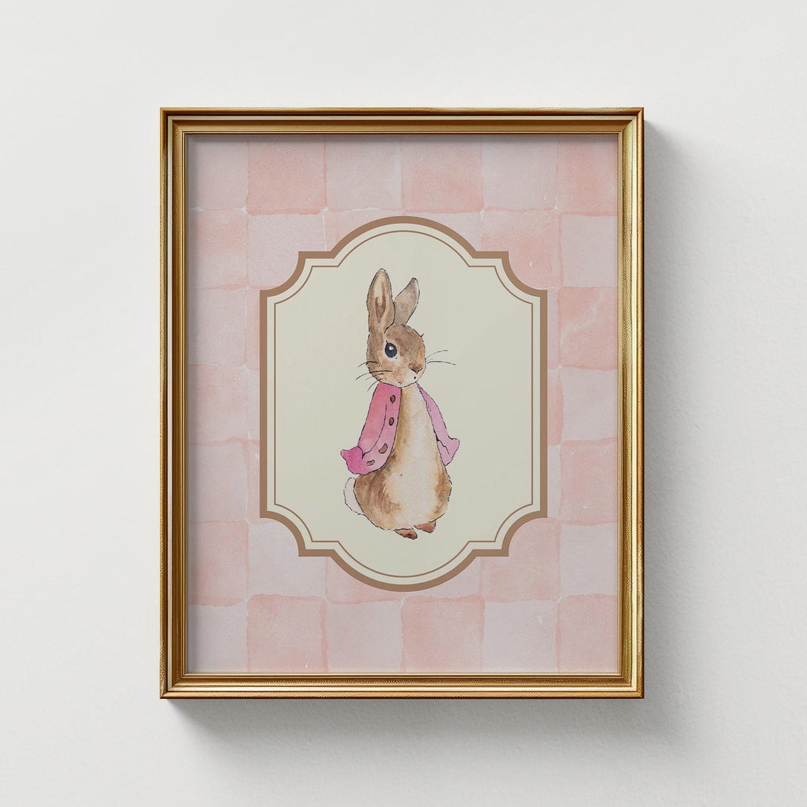 Checkered Pink Flopsy Peter Rabbit Illustration Print, Nursery Decor ...