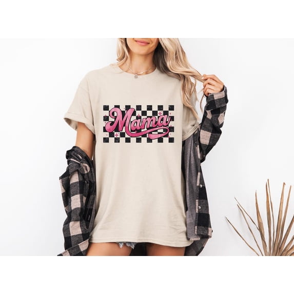 Checkered Pink Mama , Varsity Mom Crewneck ,S, Retro Shirt, Retro Mama ...