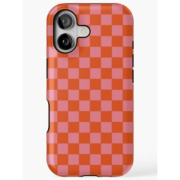 Checkered Pink and Orange Phone Case for iPhone 17 16 15 14 13 12 11 ...