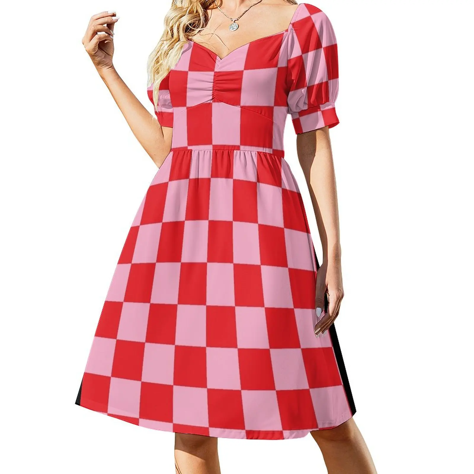 Checkered Pink and Red Dress Beachwear Women's summer skirt prom ...
