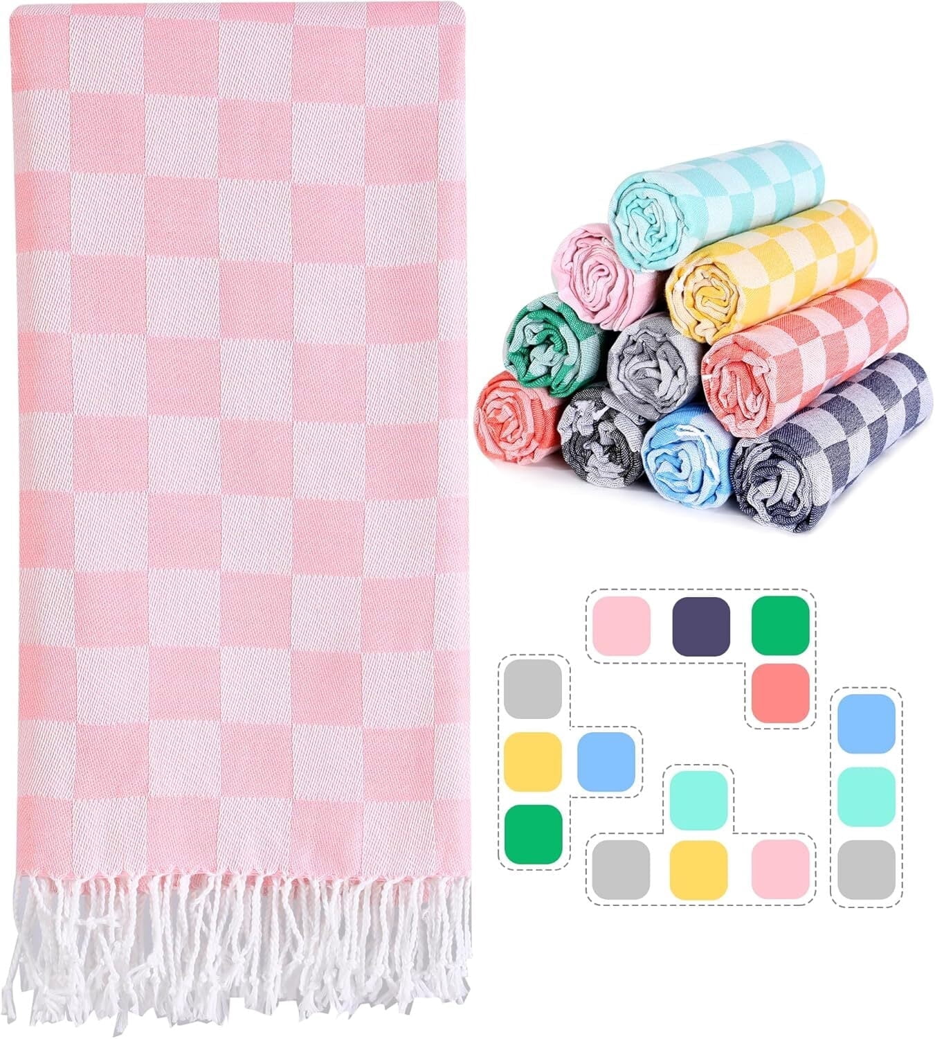 Fuklindy Checkered Plaid Turkish Beach Towel, 72x36, Oversized Cotton ...