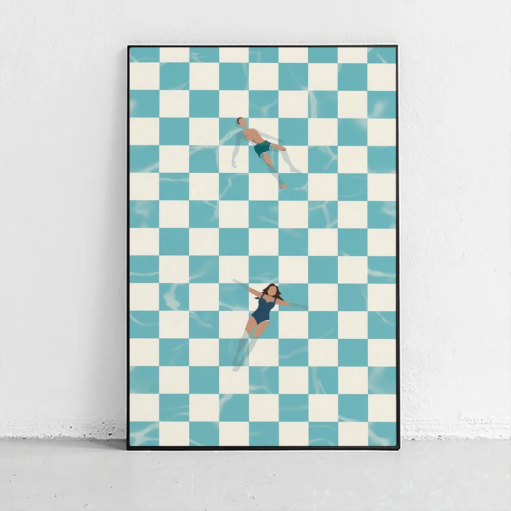 Checkered Pool Poster Retro Summer Wall Art Minimalist Swimming Print ...
