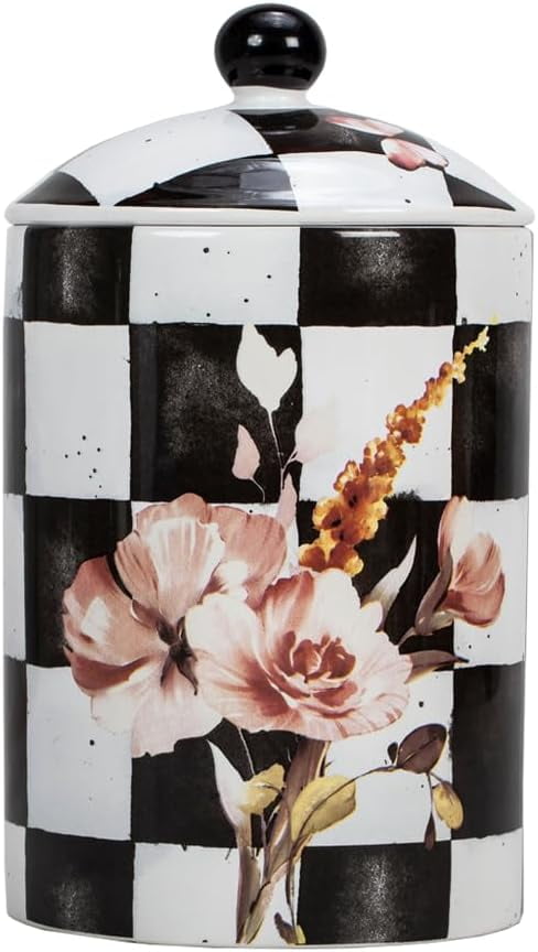 Checkered Porcelain Cookie Jar - Medium Decorative Jars with Lids ...