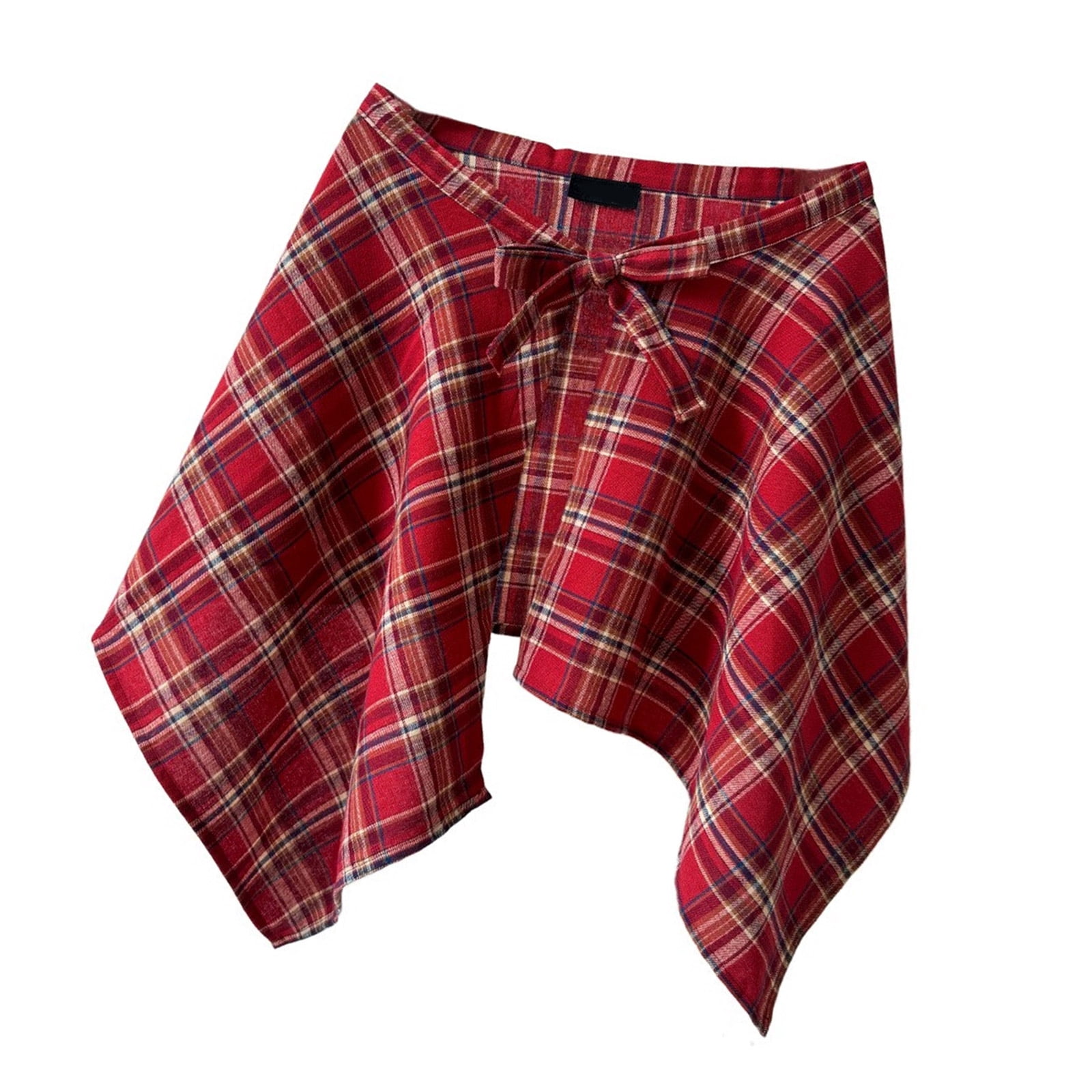 Checkered Print Short Hip Covering Wrap Skirt Layered Pleated Apron ...